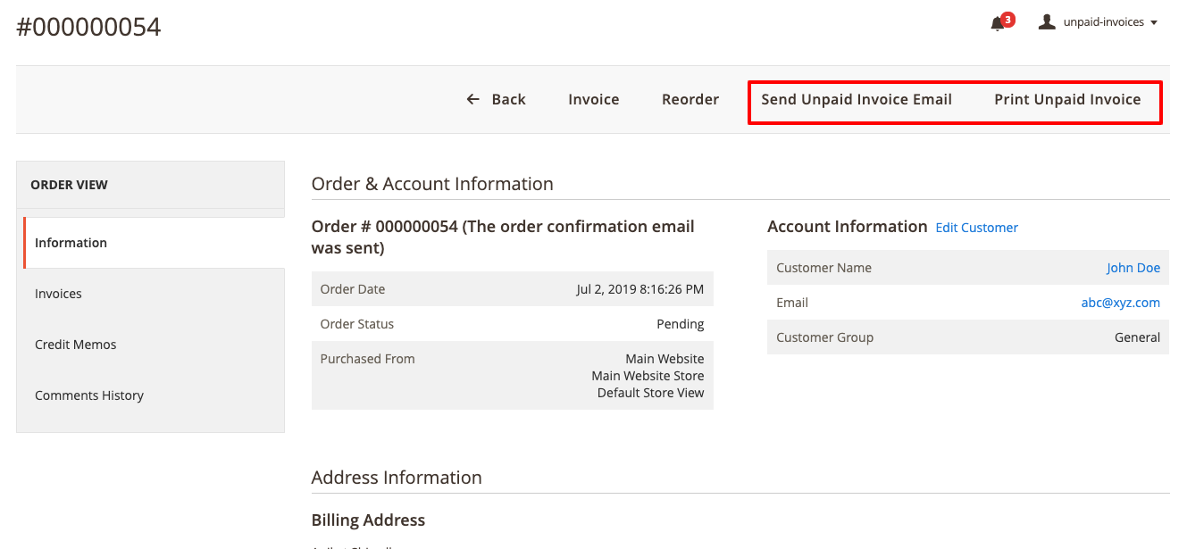 Unpaid Invoices Magento Extension User Guide